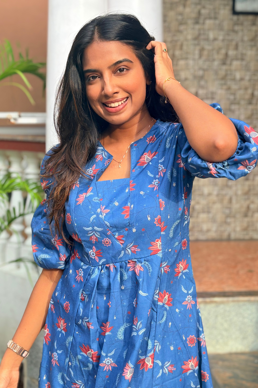 Raahi Printed Blue Dress – Saaki
