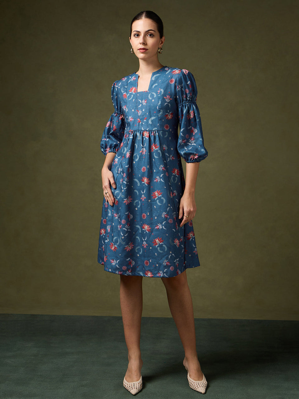 Raahi Printed Blue Dress – Saaki